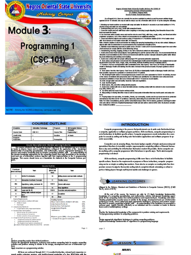 Programming 1 Csc 101 Pdf Array Data Structure Computer Programming 9833