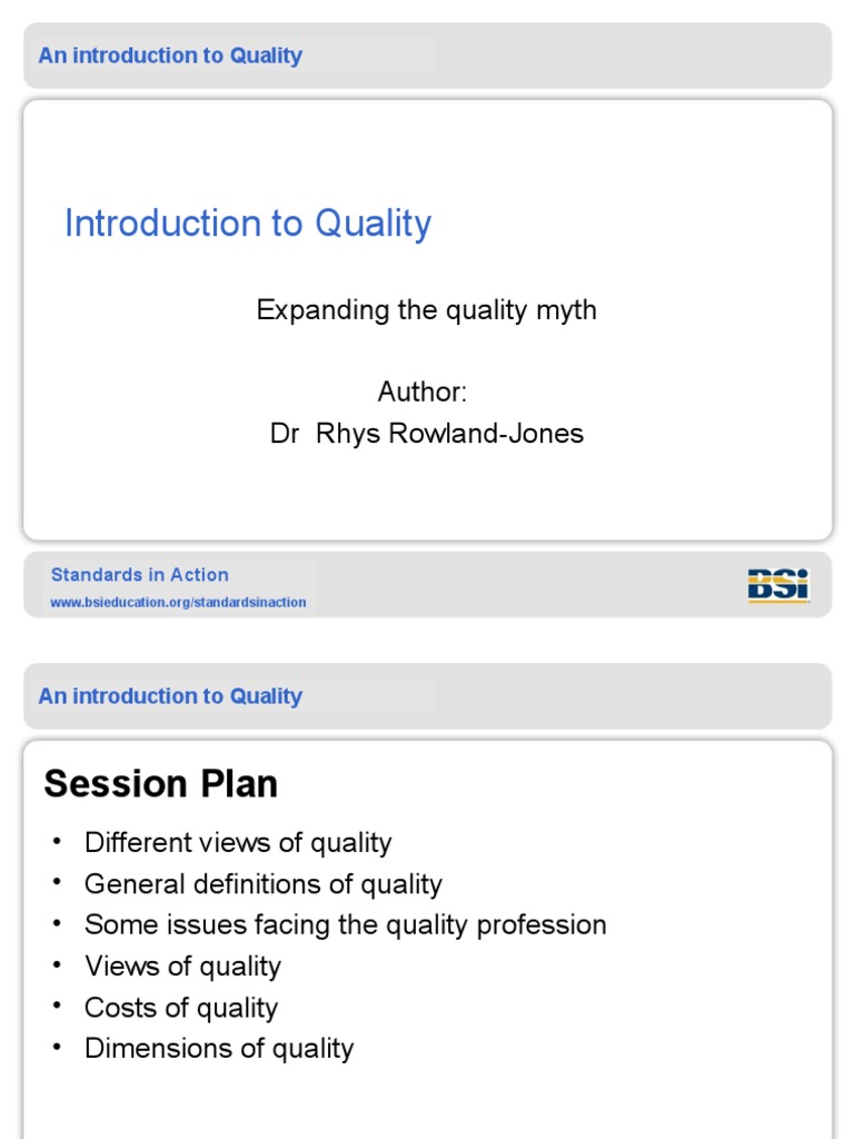 Introduction To Quality: Expanding The Quality Myth Author: DR Rhys ...
