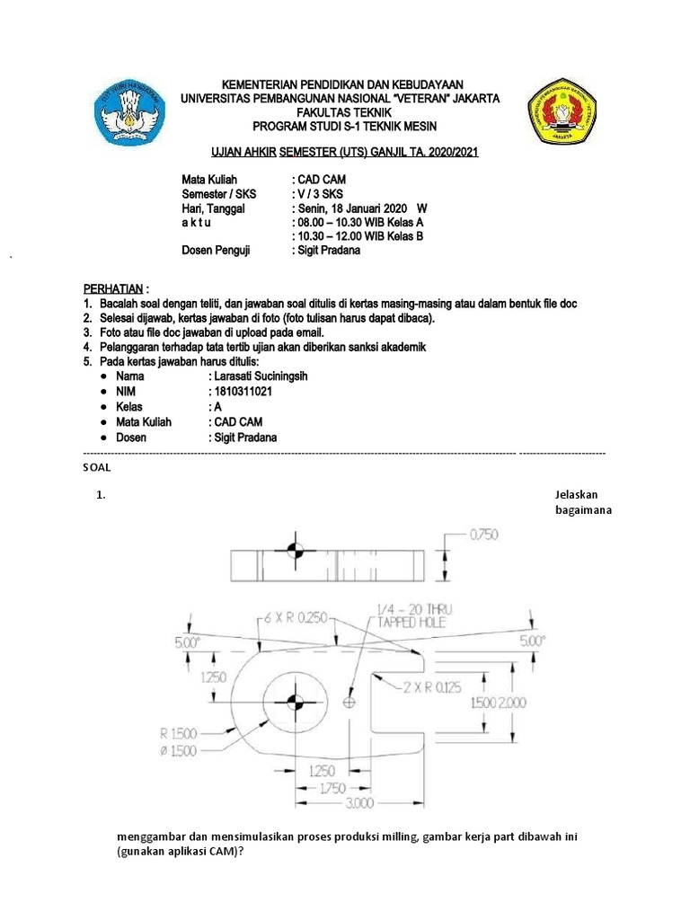 UTS CAD CAM Teknik Mesin UPNVJ | PDF