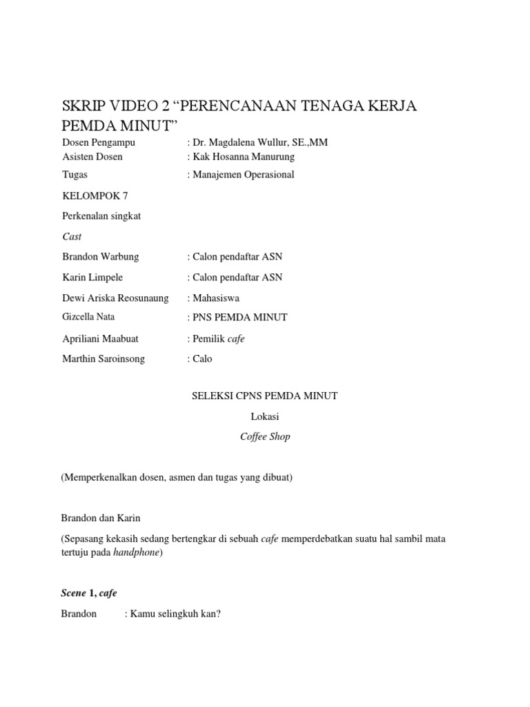 Contoh Simple Penulisan Skrip Video | PDF