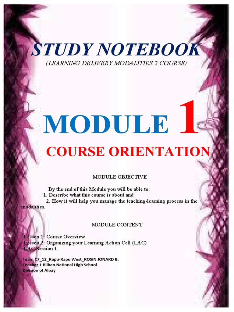 Study Notebook: Course Orientation | PDF | Learning | Teachers