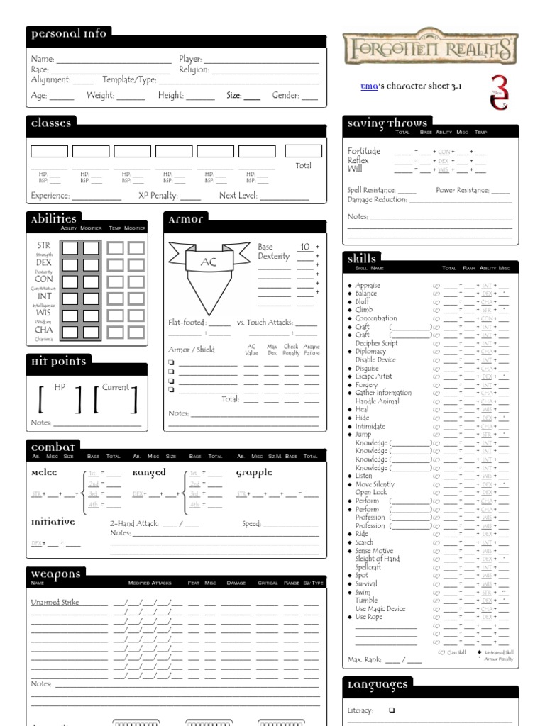 Personal Info: 'S Character Sheet 3.1 | PDF