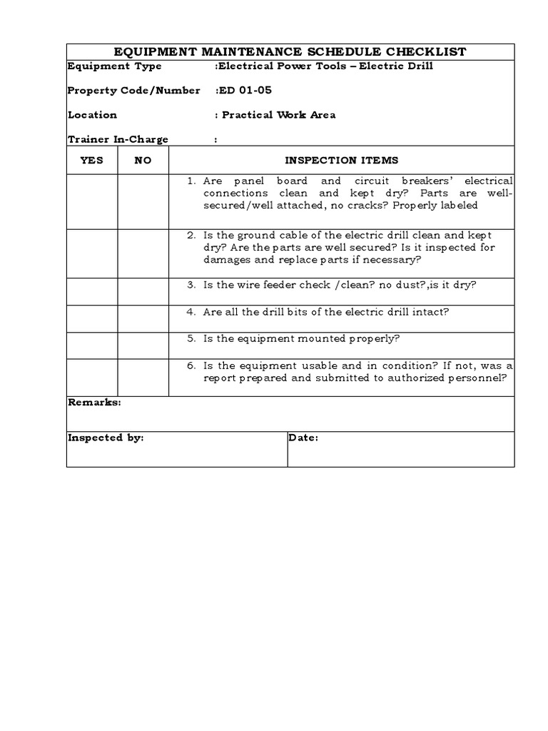 4 - Equipment Maintenance Inspection Checklist | PDF