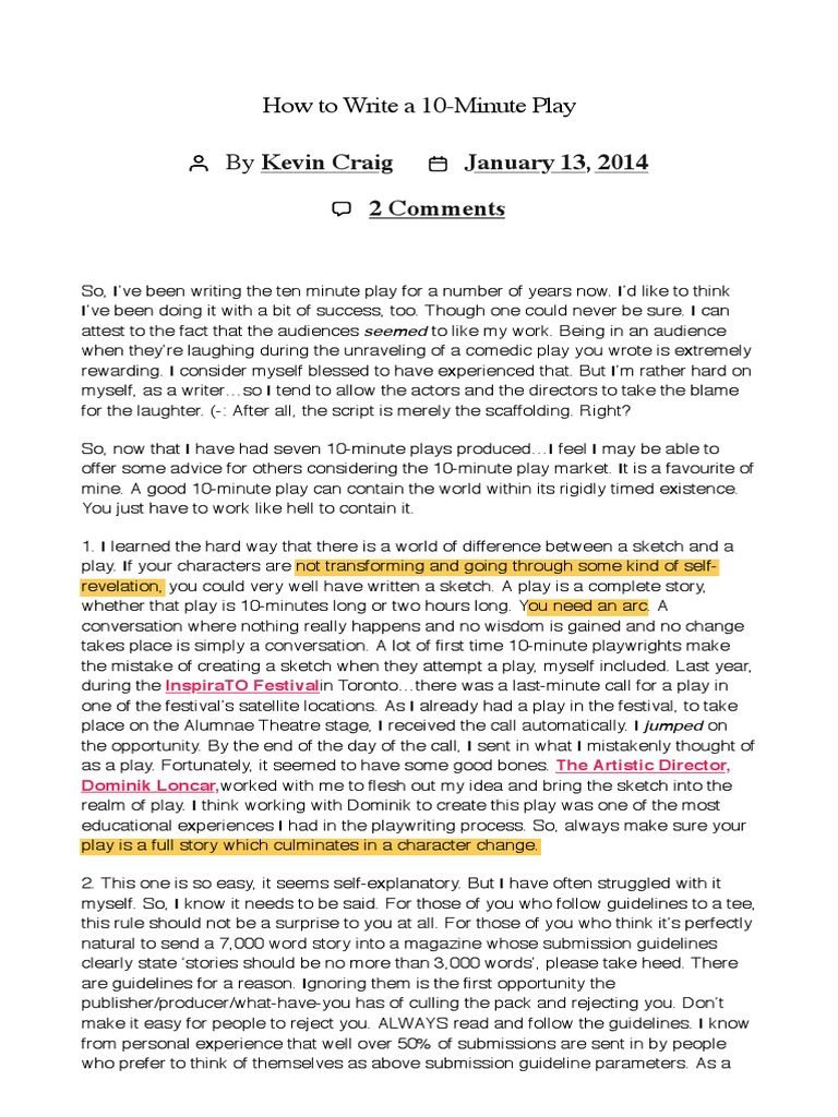 How To Write A 10-Minute Play - Kevin Craig | PDF | Play (Theatre)