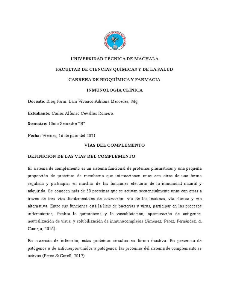 Vías Del Complemento. | PDF | Sistema complementario | Medicina CLINICA