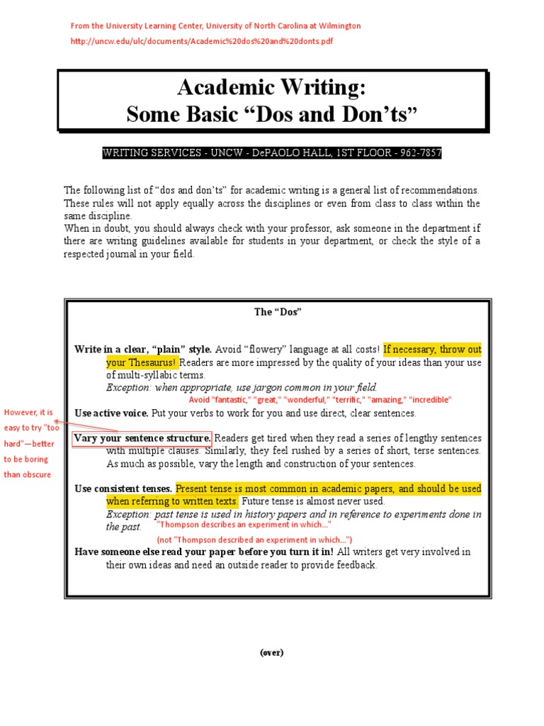 Academic Writing: Some Basic "Dos and Don'ts: Writing Services - Uncw ...