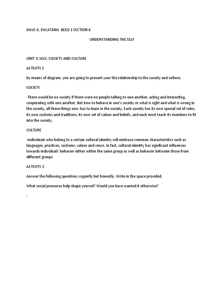 DAVE FINAL UNDERSTANDING THE SELF - WPS Office | PDF | Social Science ...