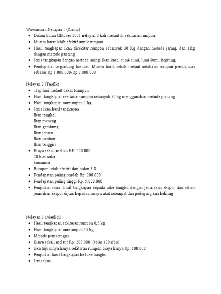 Wawancara Nelayan tentang Rumpon | PDF | Sains & Matematika