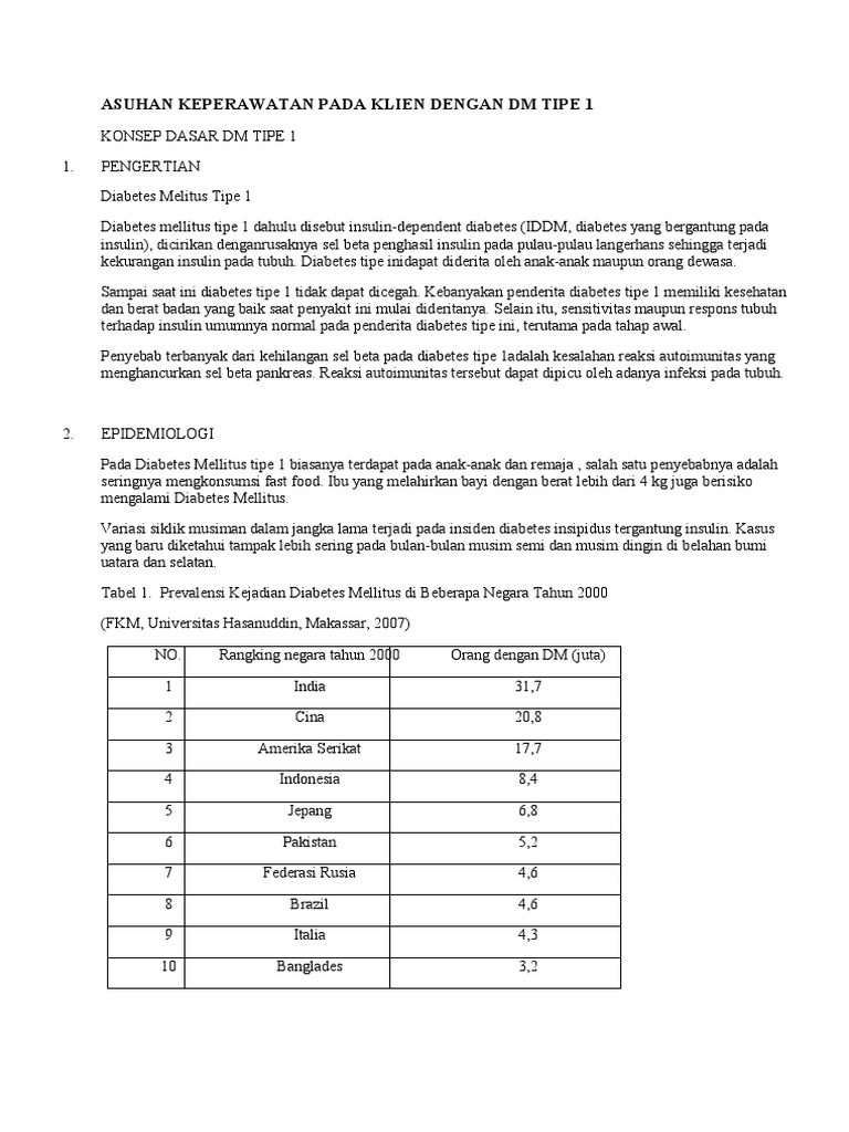Asuhan Keperawatan DM Tipe 1 | PDF