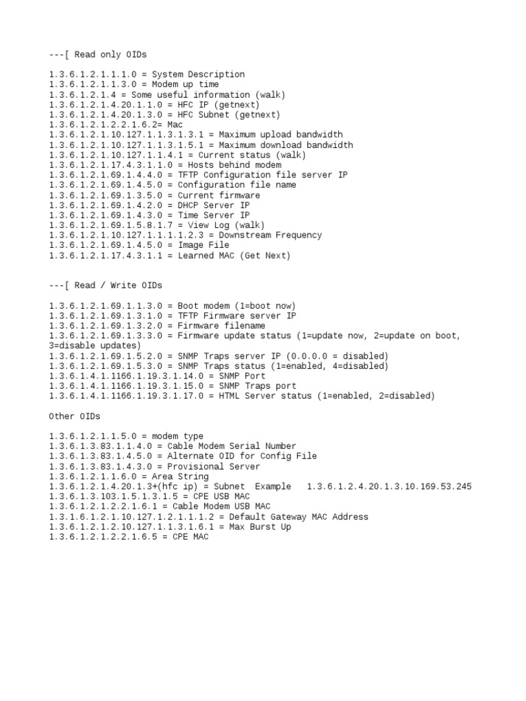SNMP OIDs for Cable Modem Management | PDF | Computers | Technology ...