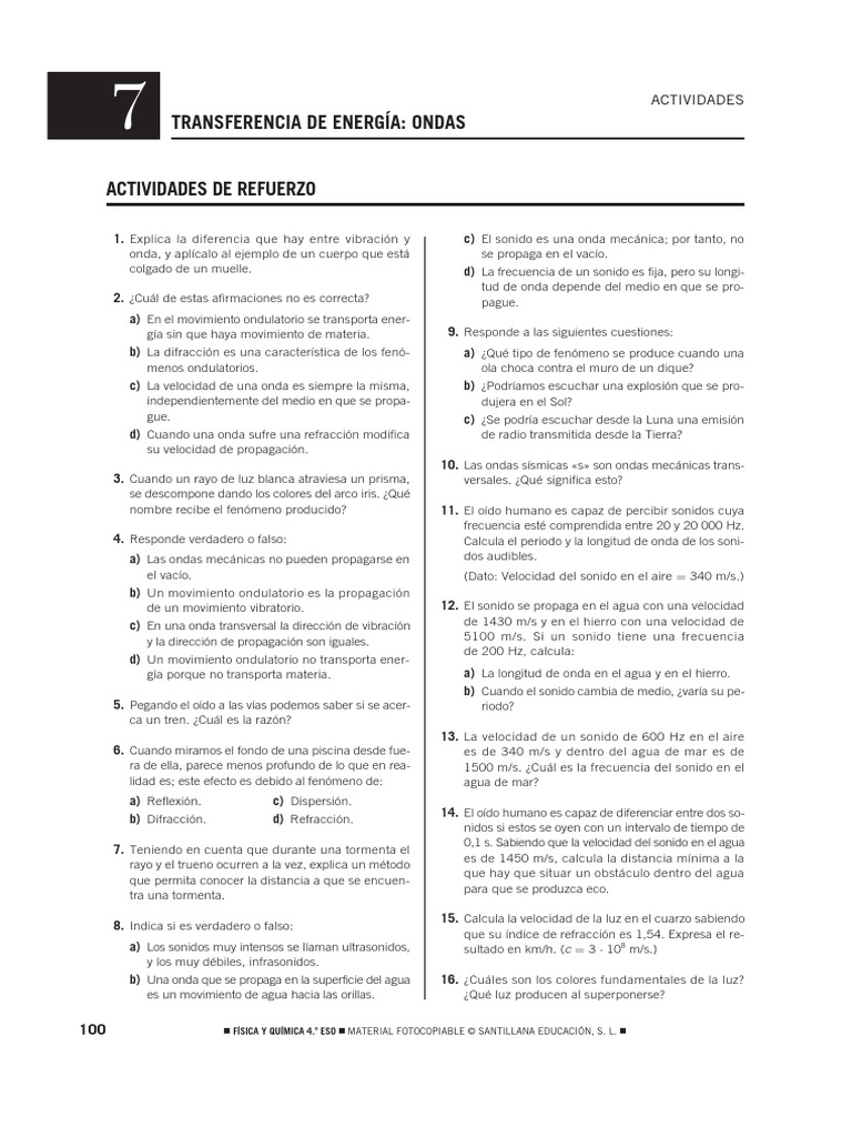 Transferencia de Energía: Ondas: Actividades | PDF | Olas | Sonido