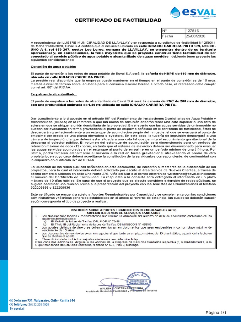 Factibilidad Esval AP y Alc | PDF | Alcantarillado | Tubería (transporte de fluidos)