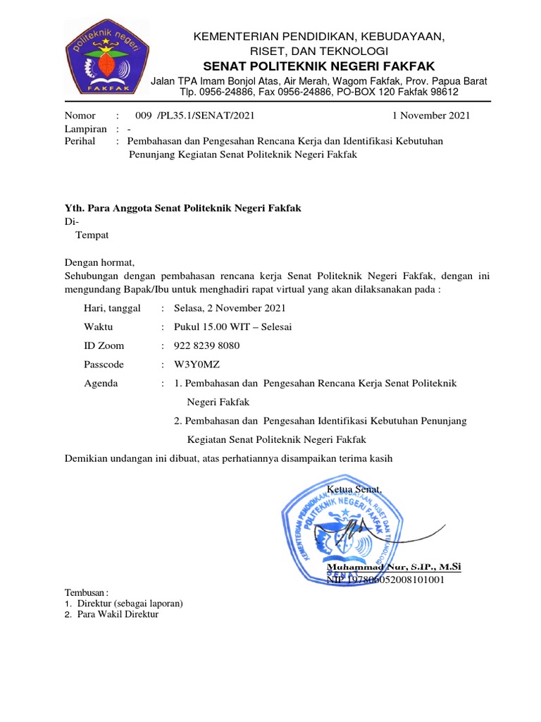 Undangan Rapat Senat 021121 - Signed | PDF