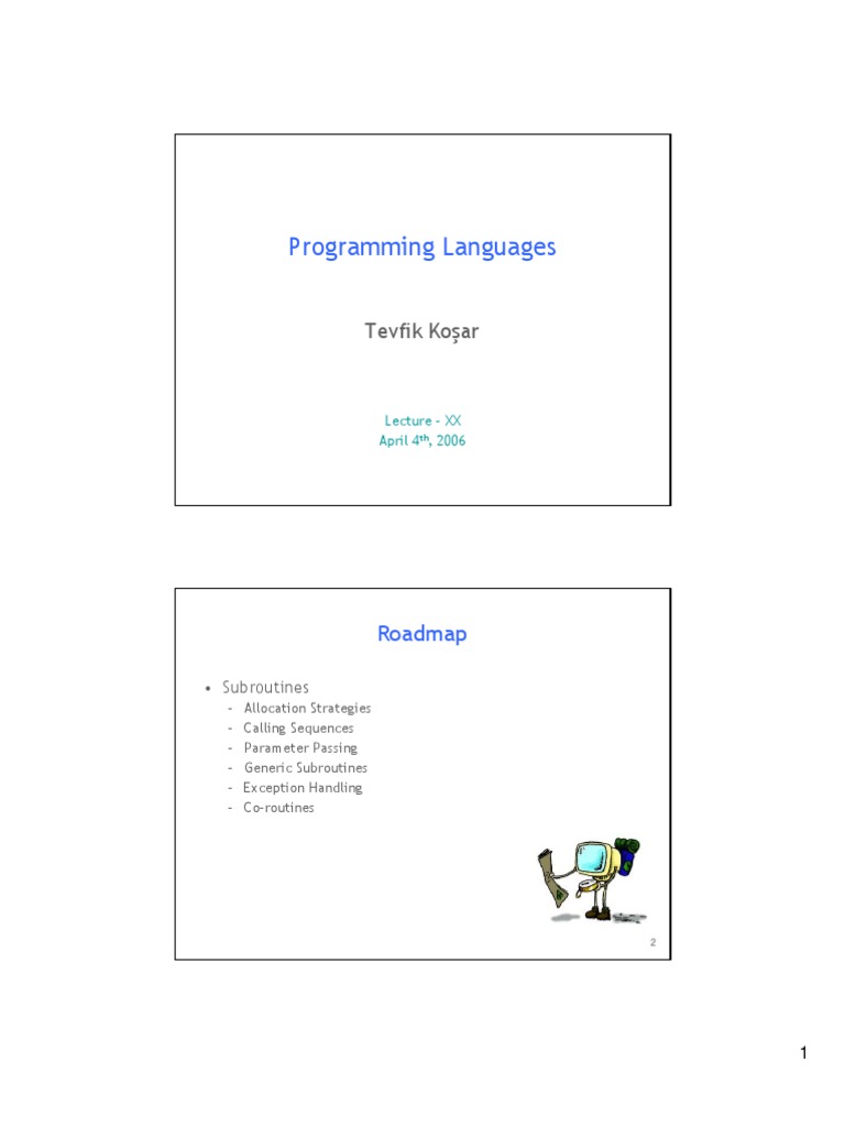 Programming Languages Tevfik Koşar Pdf Subroutine Parameter Computer Programming
