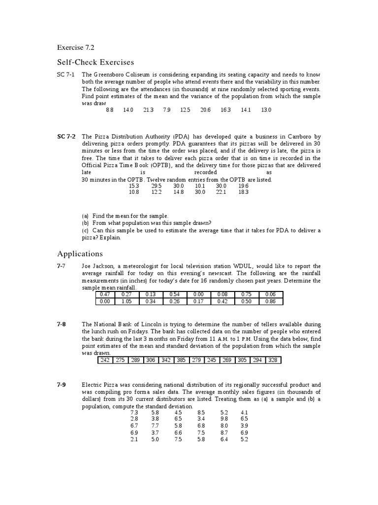 Self Check Exercises: Exercise 7.2 | PDF | Confidence Interval ...