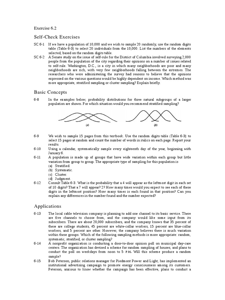 Self Check Exercises: Exercise 6.2 | PDF | Sampling (Statistics ...