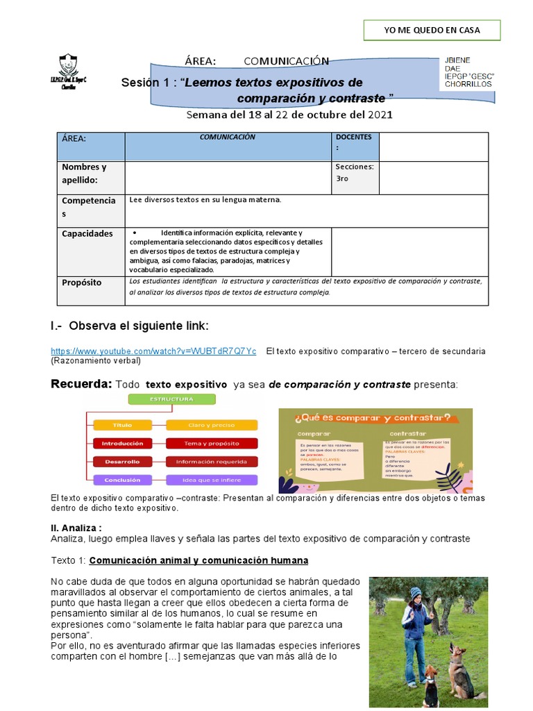 Actividad Sesion1 Leemos Textos Expositivos de Comparacion y Contraste ...
