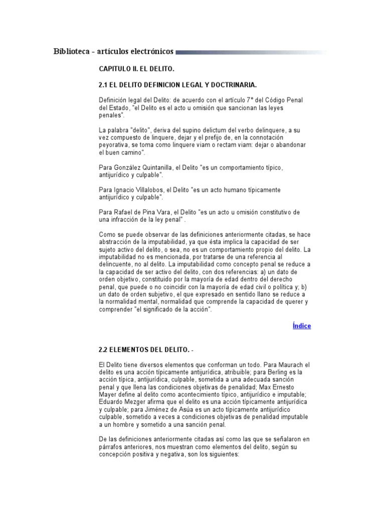 Conceptos y Elementos del Delito | PDF | Derecho penal | Intención ...