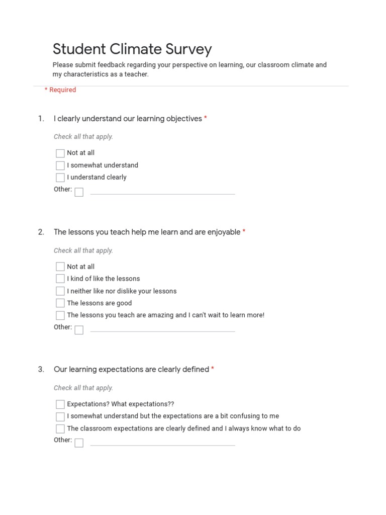 Student Survey - Google Forms | PDF | Teachers | Classroom