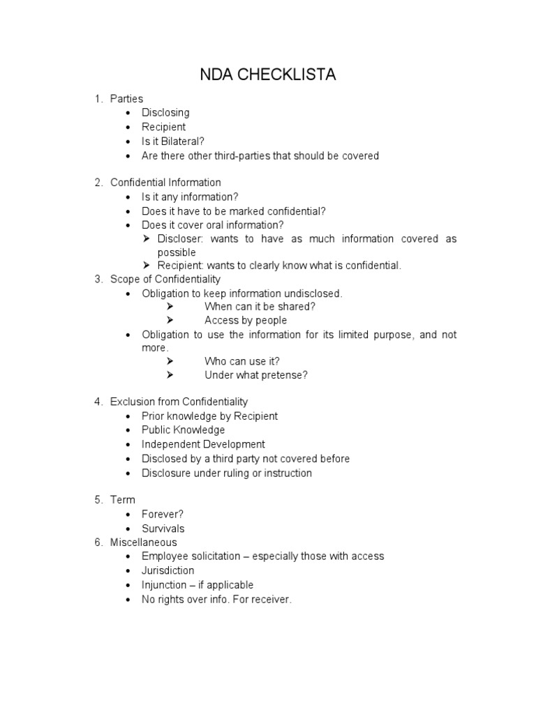 Nda Checklist | PDF
