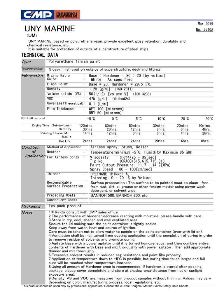 UM Marine Paint Technical Data Sheet | PDF | Paint | Epoxy