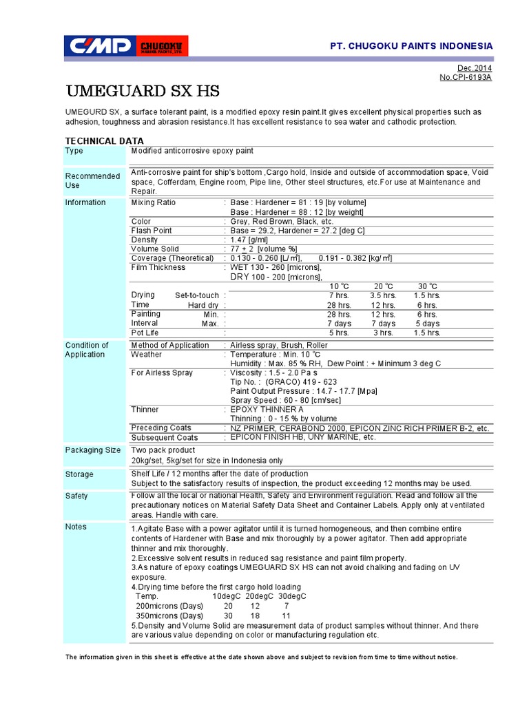 TDS Umeguard SX HS | PDF | Paint | Epoxy