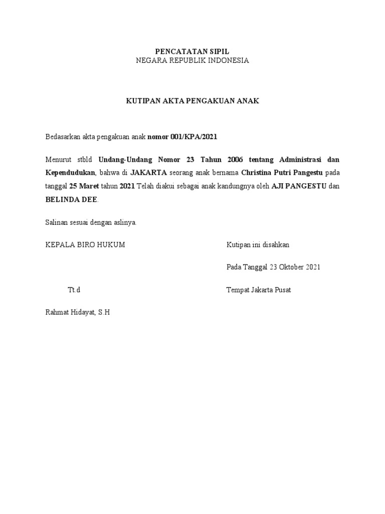 Akta Pengakuan Anak | PDF