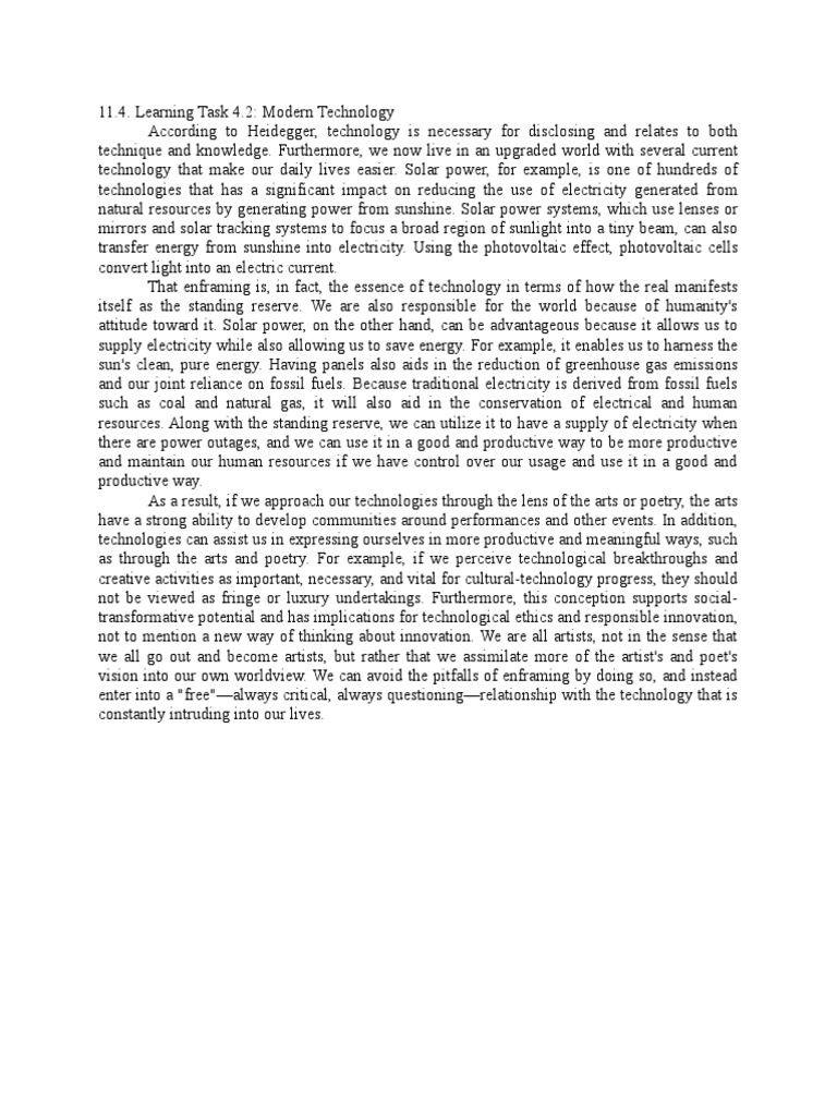 11 4 Learning Task 4 2 Modern Technology Pdf Solar Power