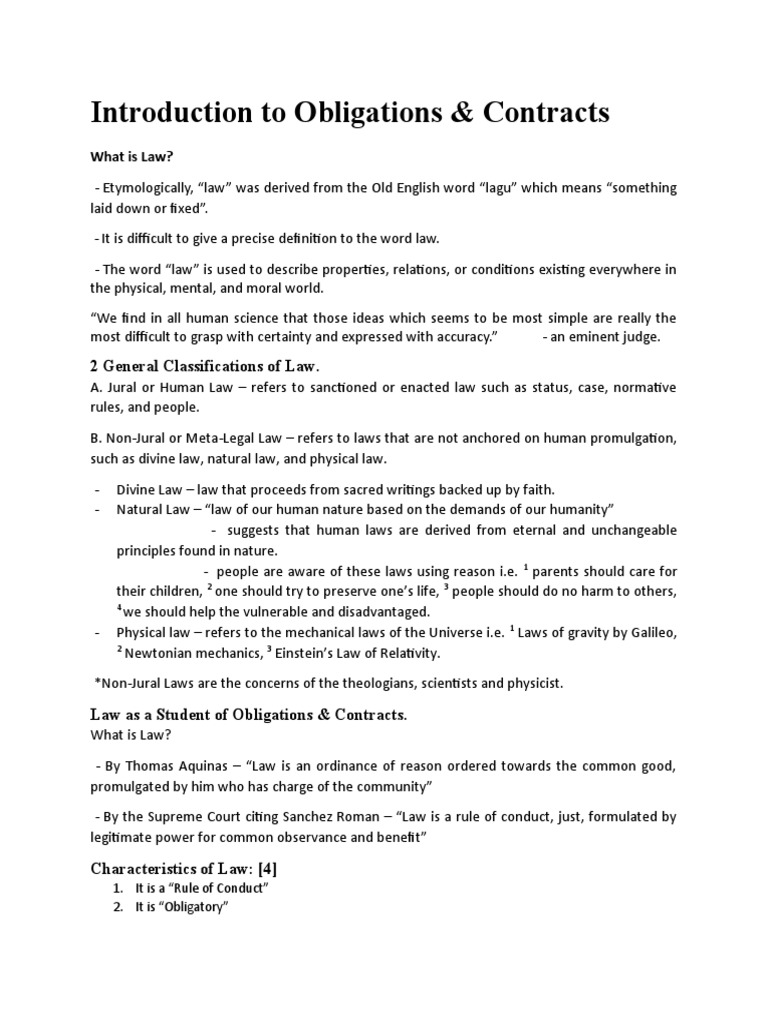 Introduction to Obligations & Contracts | PDF | Law Of Obligations ...