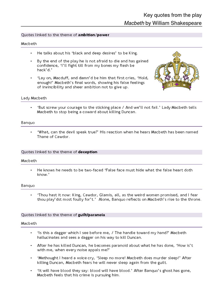 Key Quotes From Macbeth | PDF | Macbeth | Shakespearean Tragedies