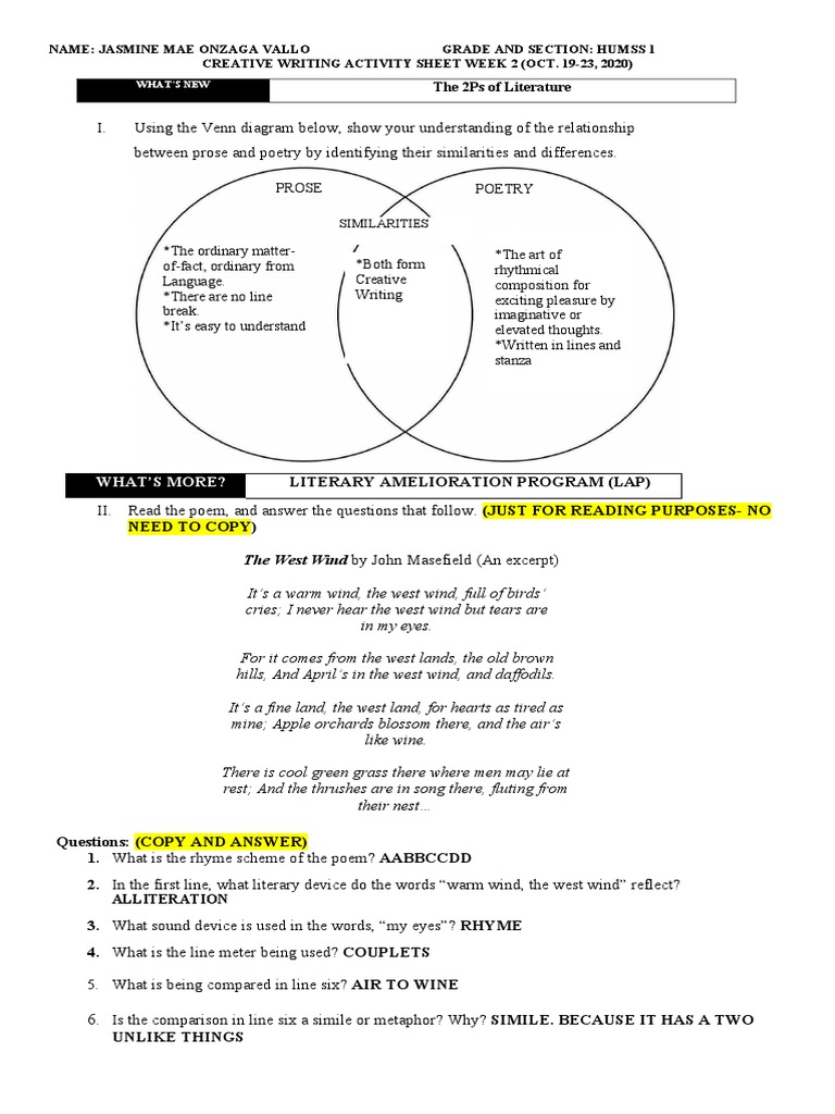 Creative Writing Activity Sheet | PDF | Poetry | Poetics