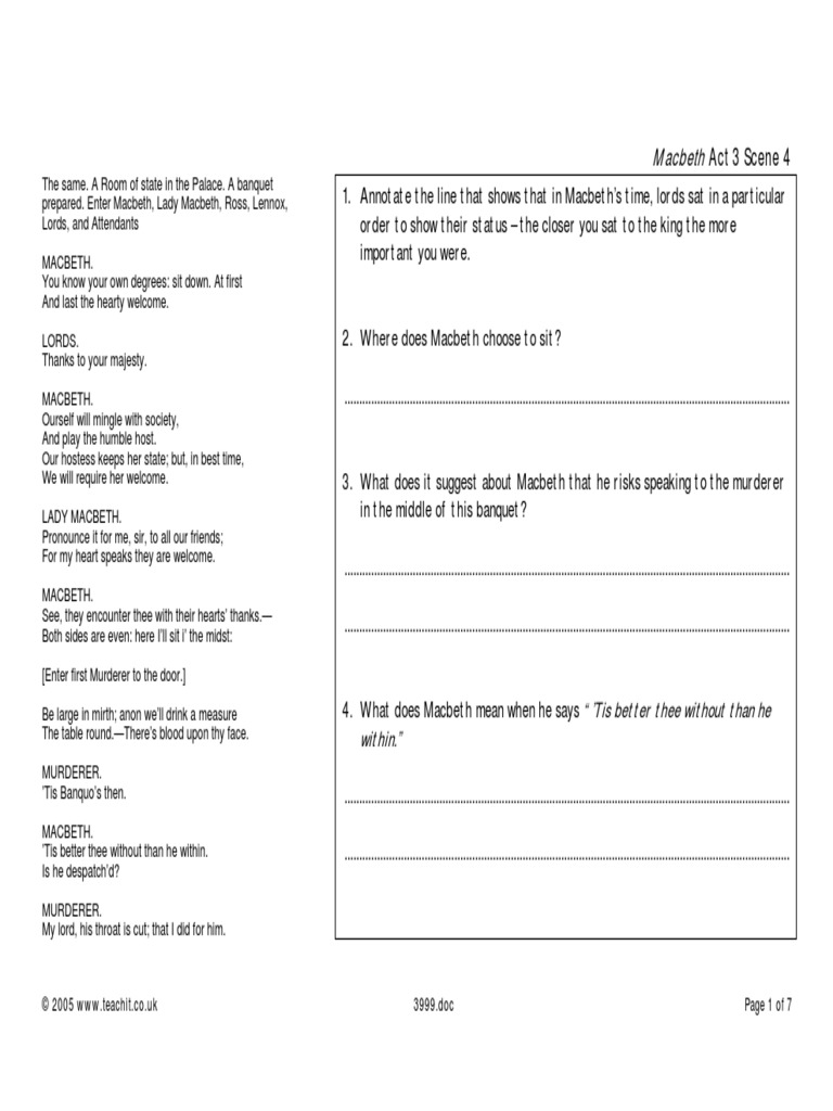 Macbeth: Act 3 Scene 4 | PDF | Macbeth | Shakespearean Tragedies