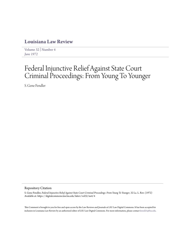 Federal Injunctive Relief Against State Court Criminal Proceeding | PDF ...