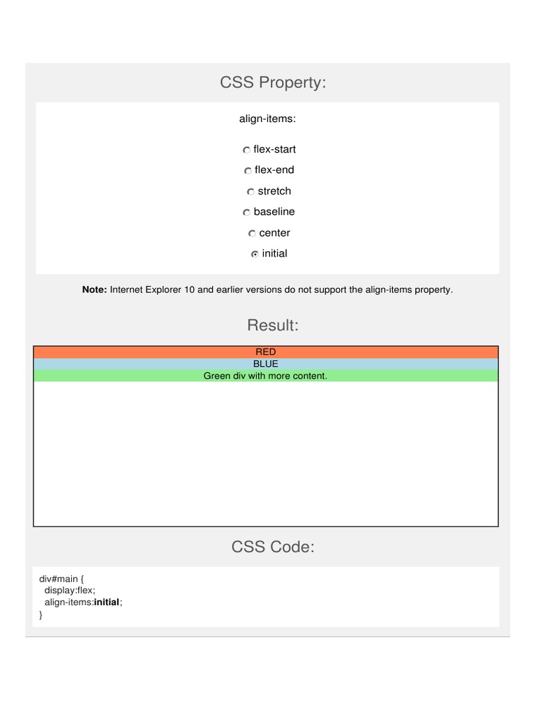CSS Property:: Align-Items: Flex-Start Flex-End Stretch Baseline Center ...