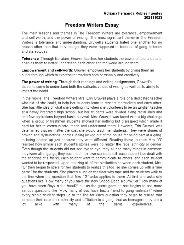 Freedom Writers Essay | PDF