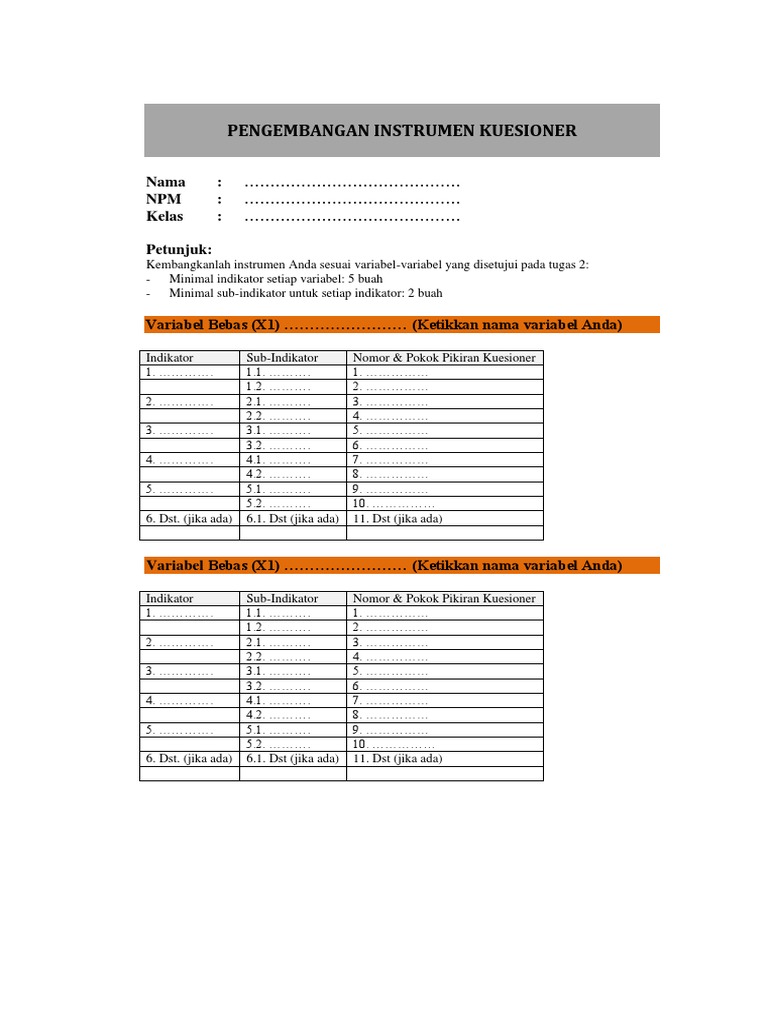 Template Tabel Pengembangan Instrumen (4) - Dikonversi | PDF
