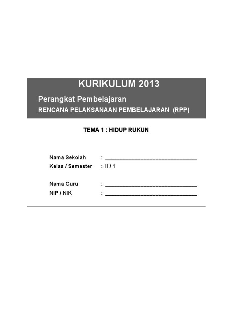 RPP SD Kelas 2 Semester 1 - Hidup Rukun | PDF