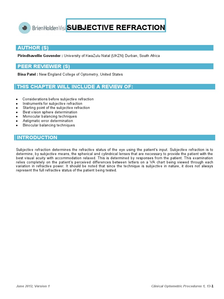 Subjective Refraction Techniques Overview | PDF | Visual Acuity | Eye
