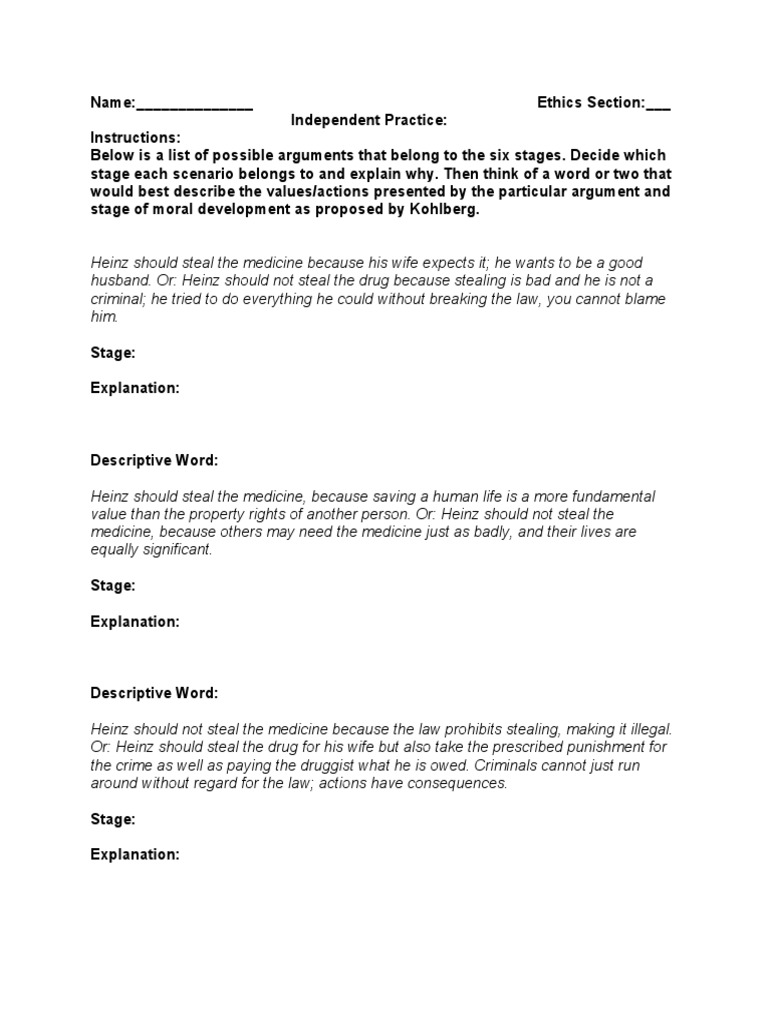 Worksheet For Independent Practice Kohlberg | PDF | Social Science