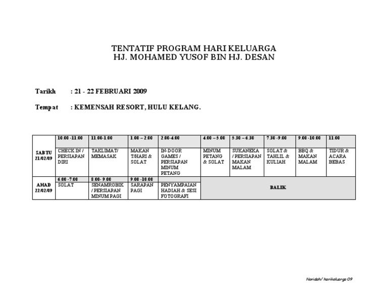 Tentatif Program Hari Keluarga | PDF