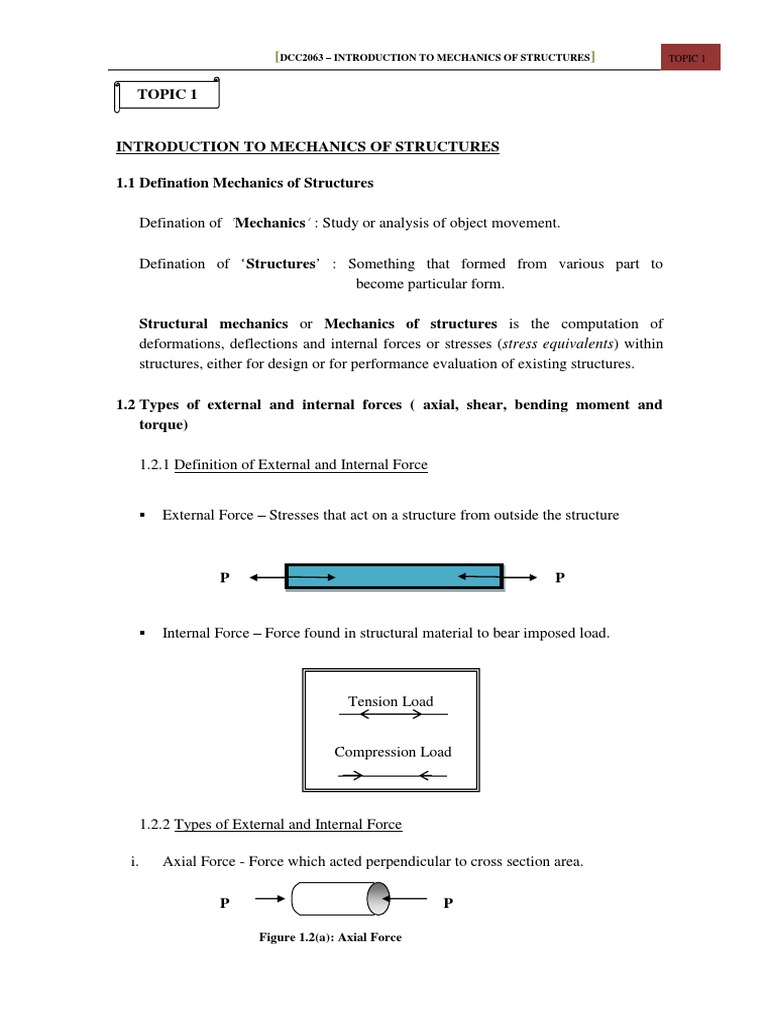 Dcc2063 - Introduction To Mechanics of Structures: Topic 1 | PDF ...