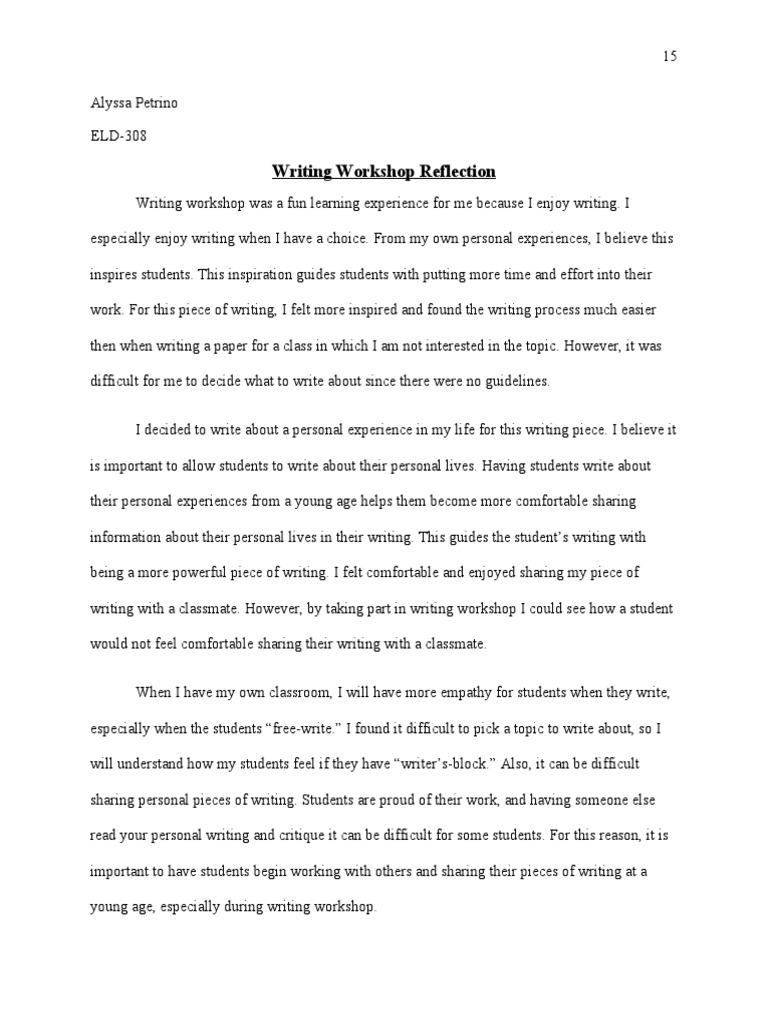 Writing Workshop Reflection Insights | PDF
