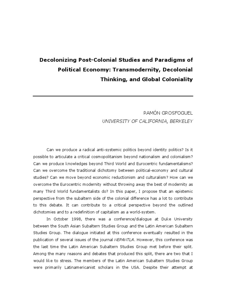 Decolonizing Post-Colonial Studies | PDF | World Systems Theory ...
