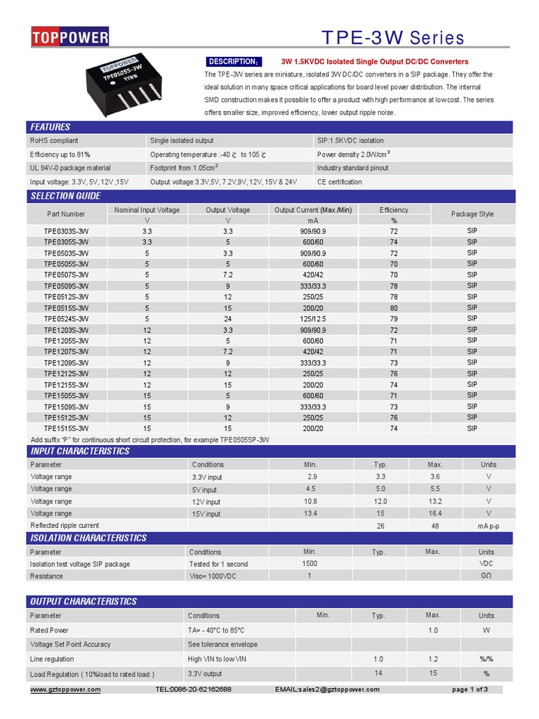 TPE1 - 3W DC-DC Converters Power Supply | PDF | Electricity ...