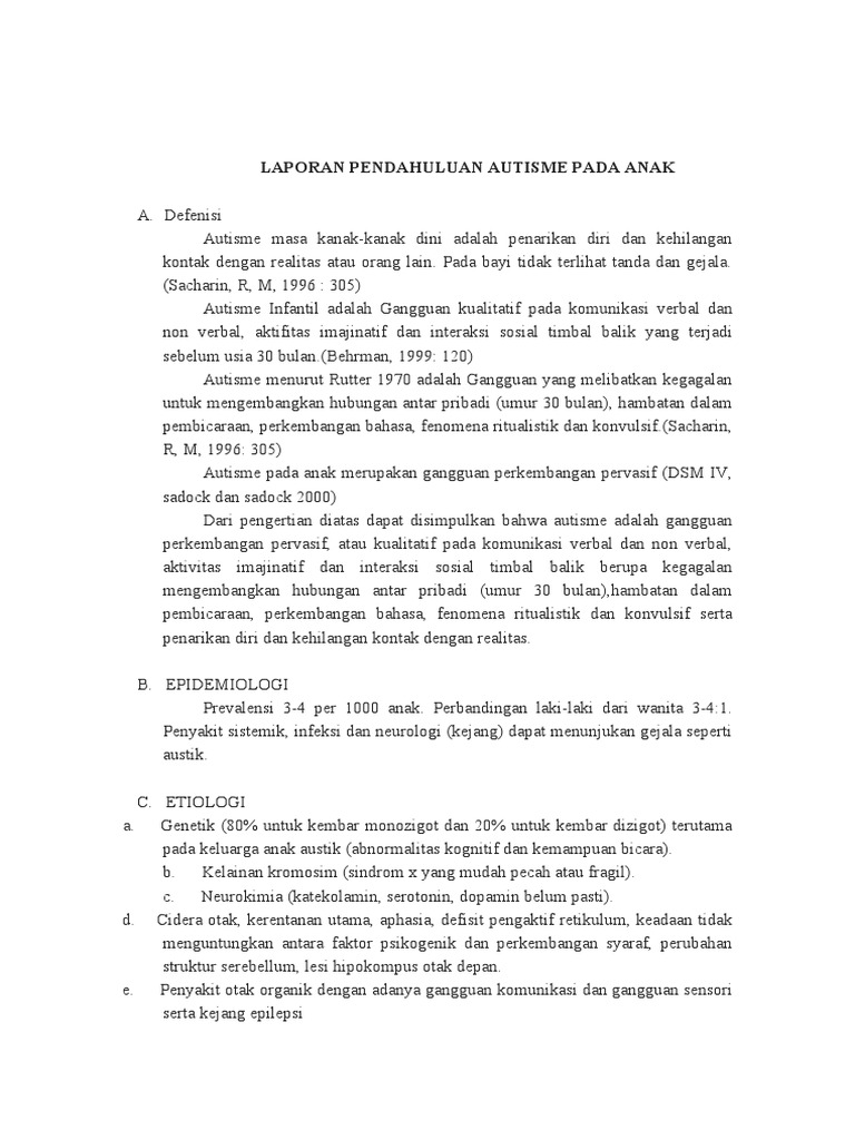 Definisi dan Penanganan Autisme Anak | PDF | Pengembangan Diri | Sains ...