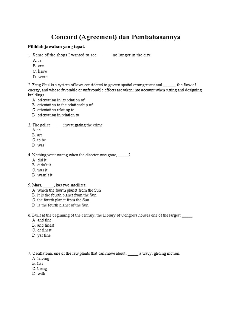 Concord Agreement and Discussion Quiz | PDF | Young Adult