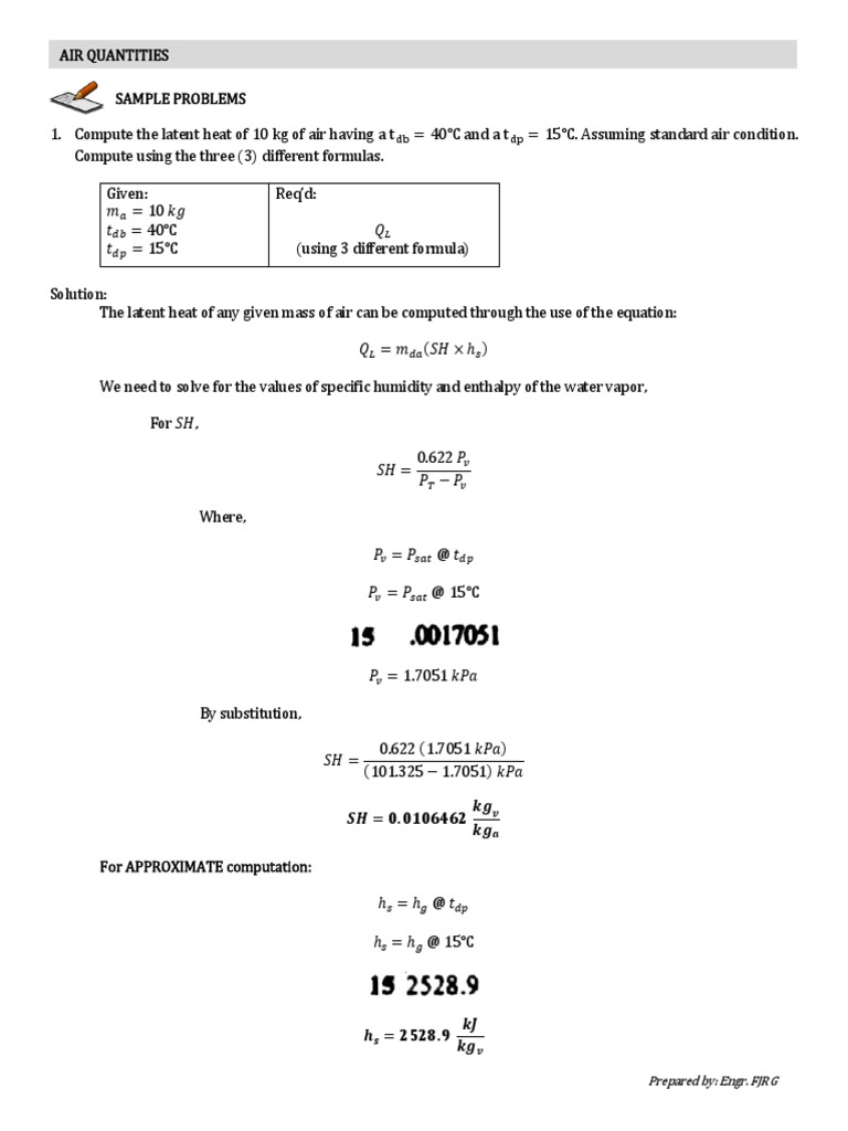 Air Quantities Sample Problems (Latent Heat and Cooling Load) | PDF | Humidity | Heat