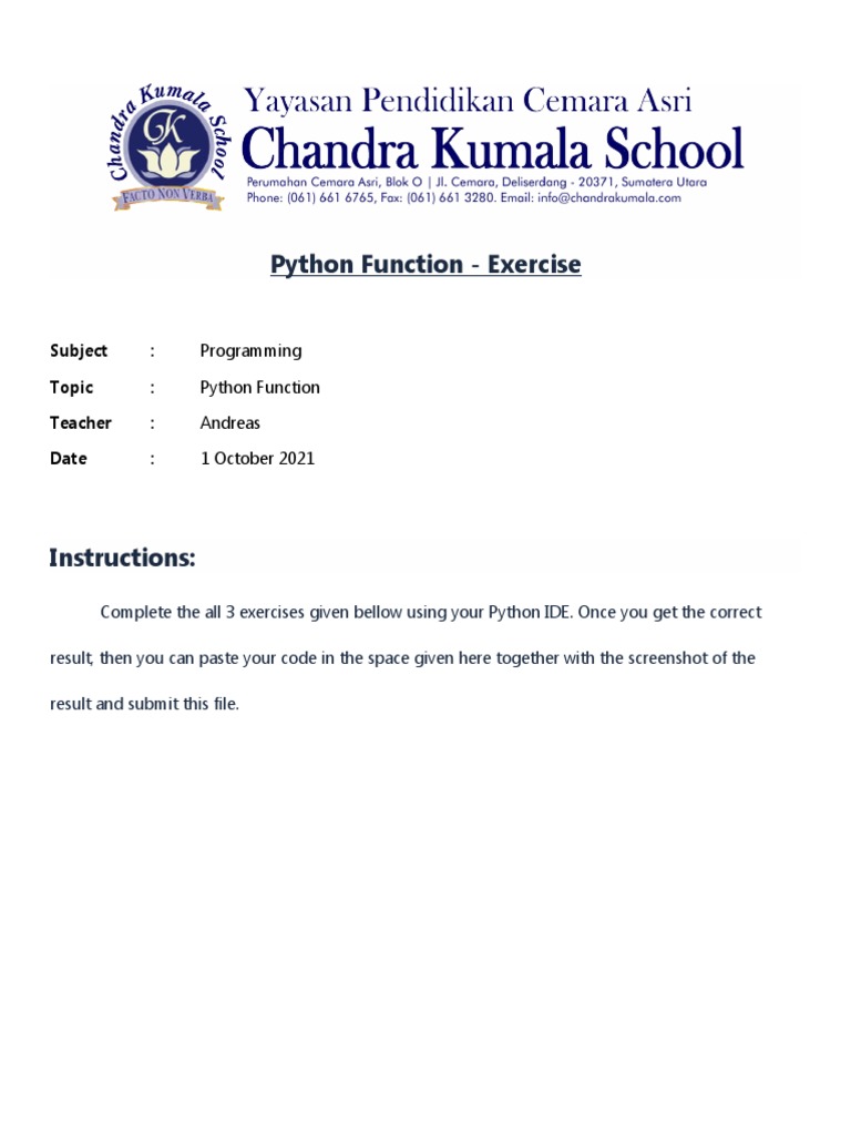 Python Function Exercise | Pdf