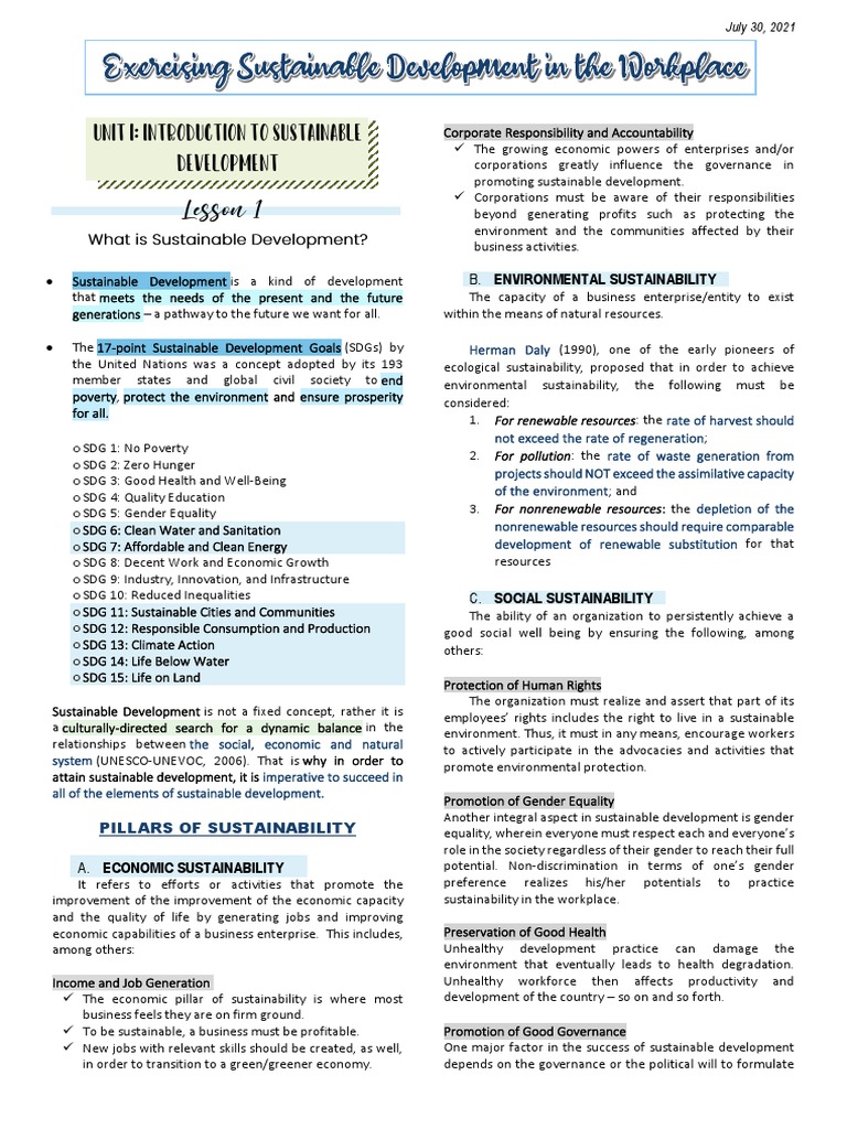 Exercising Sustainable Development in The Workplace | PDF ...