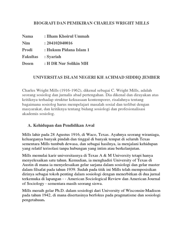 Pemikiran Sosiologi Charles Wright Mills | PDF | Sejarah